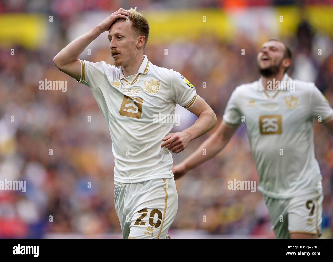 Port Vale's Harry Charsley reacts after his goal is ruled out for an ...