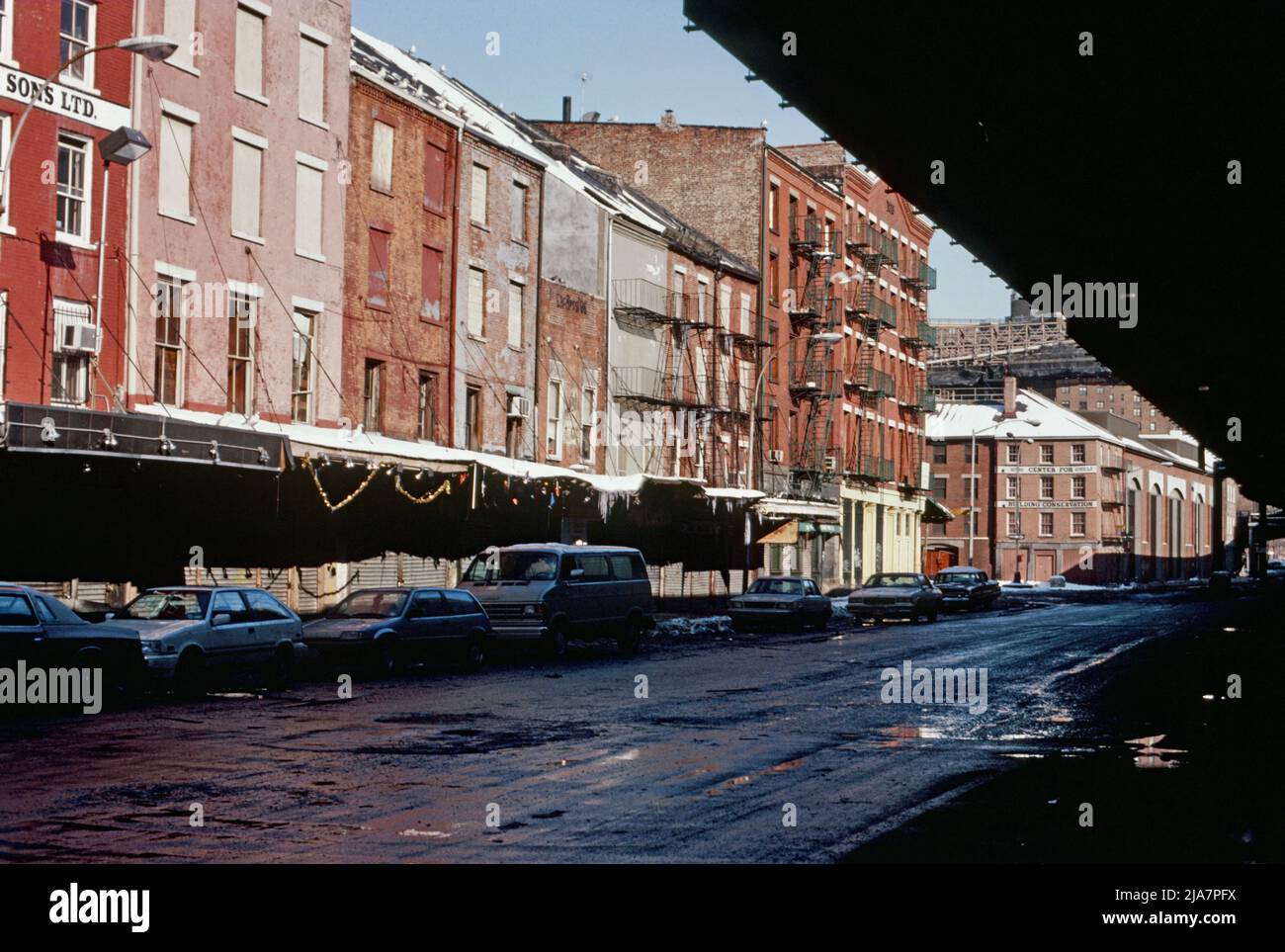 Historic buildings on South Street under FDR drive at South Street ...