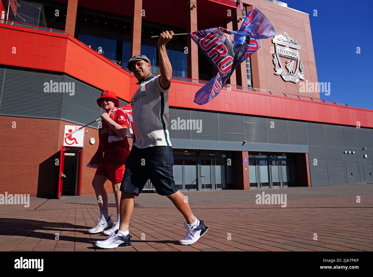Liverpool fans outside Anfield, ahead of UEFA Champions League Final ...