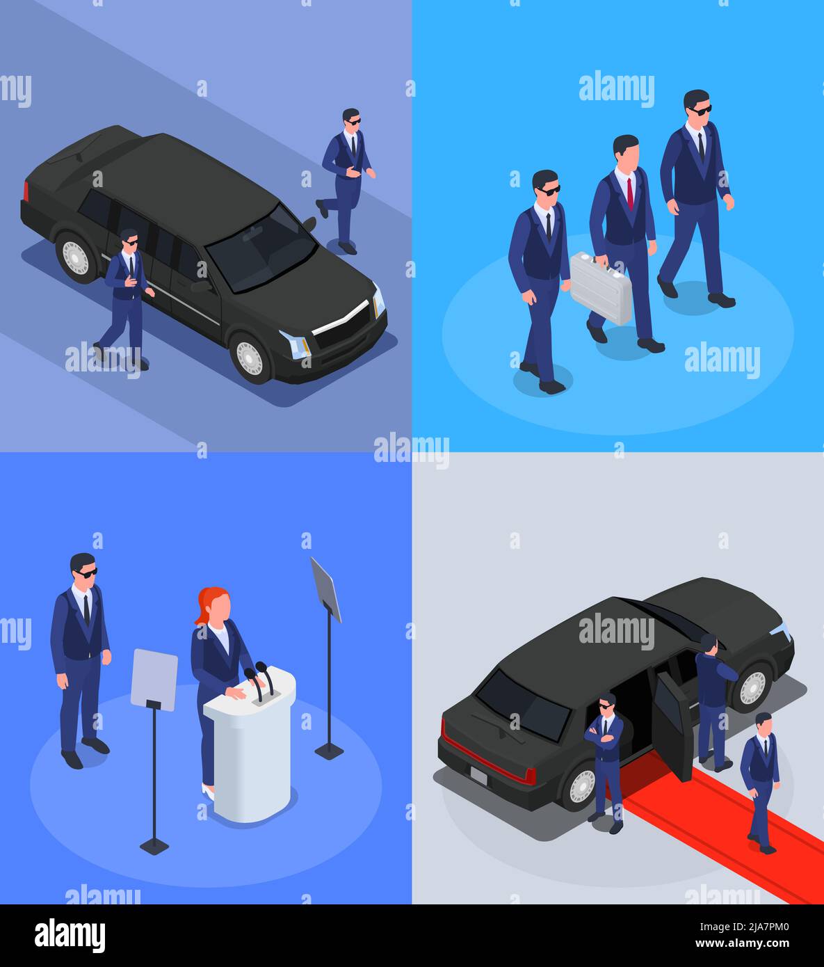 Security service isometric concept with private escort officers ...