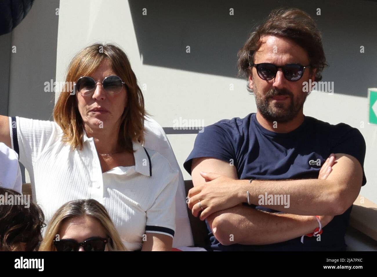 Mathilde Seigner, Mathieu Petit in the stands during French Open Roland ...