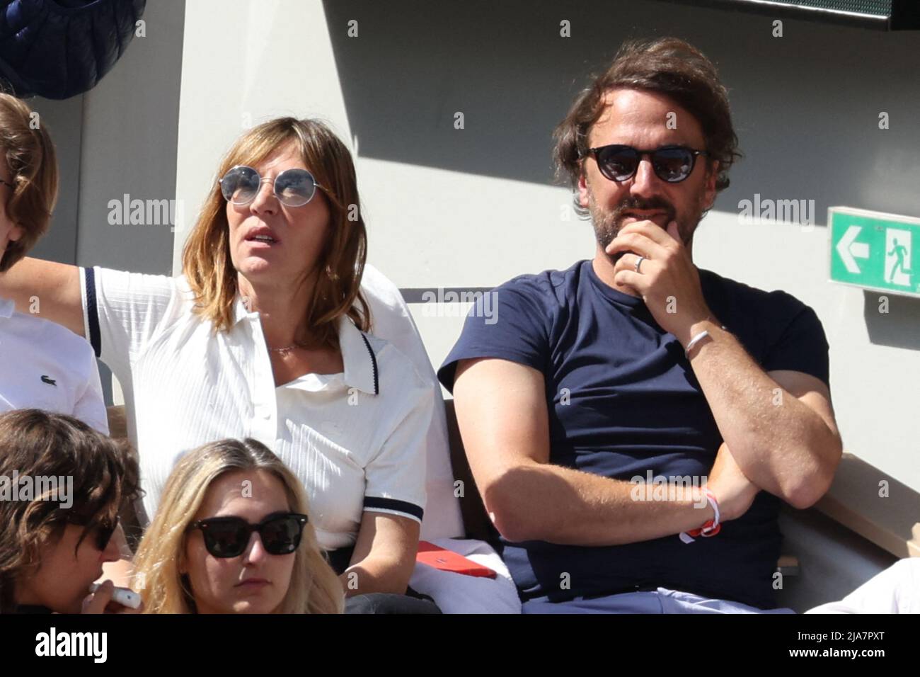 Mathilde Seigner, Mathieu Petit in the stands during French Open Roland ...