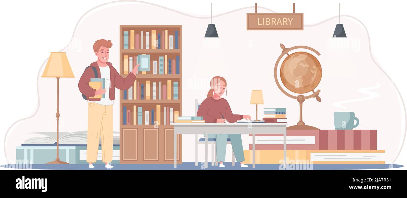 College university library as self study place cartoon composition ...