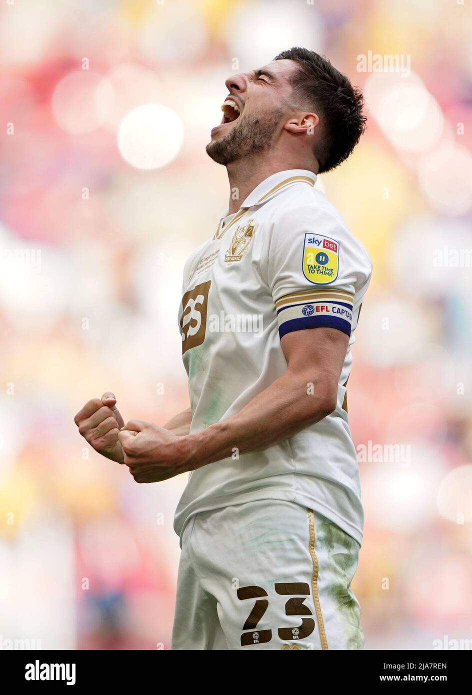 Port Vale's Tom Pett celebrates at the final whistle after the Sky Bet ...
