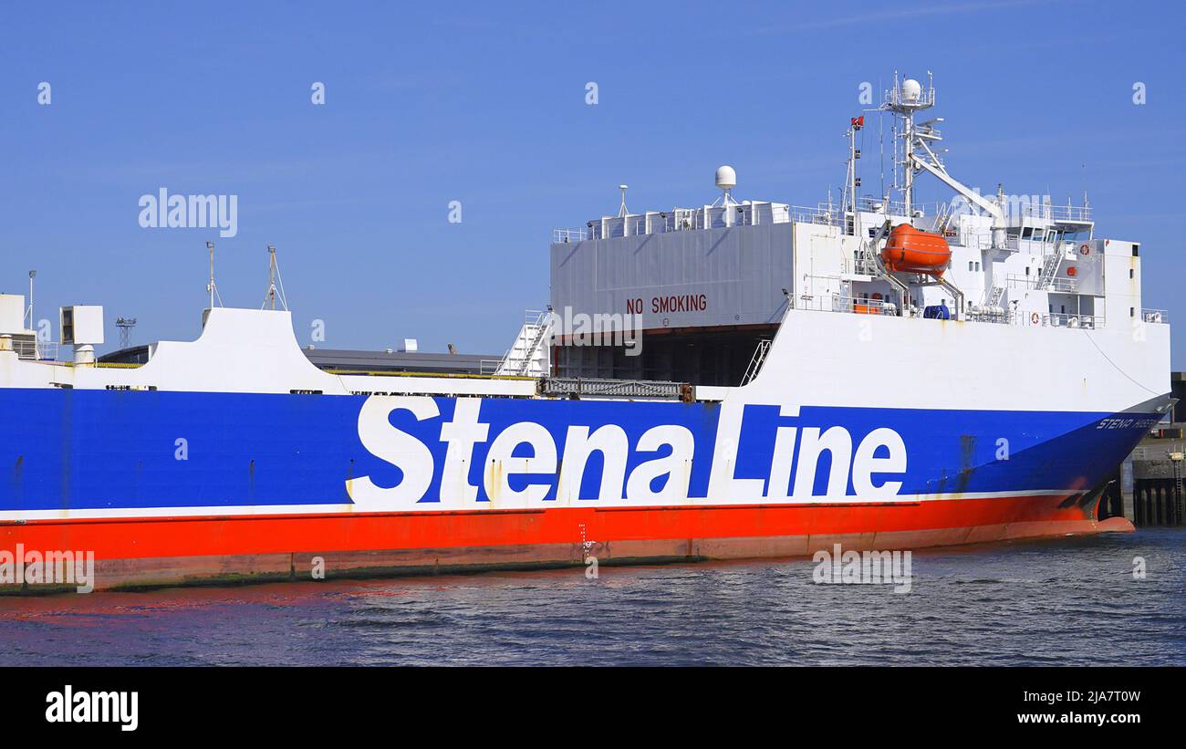 Stena Line vessel at Belfast harbour - BELFAST, UK - APRIL 25, 2022 ...