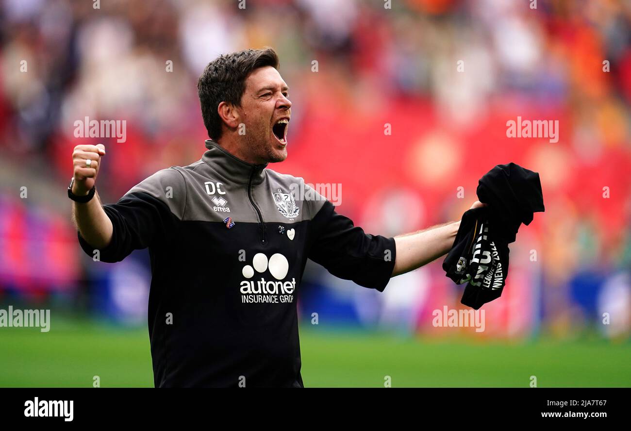 Port Vale manager Darrell Clarke celebrates after the Sky Bet League ...