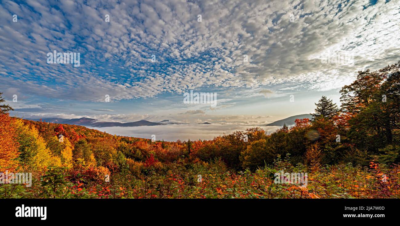 Landscape on The Kancamagus Highway in late autumn with dramatic ...