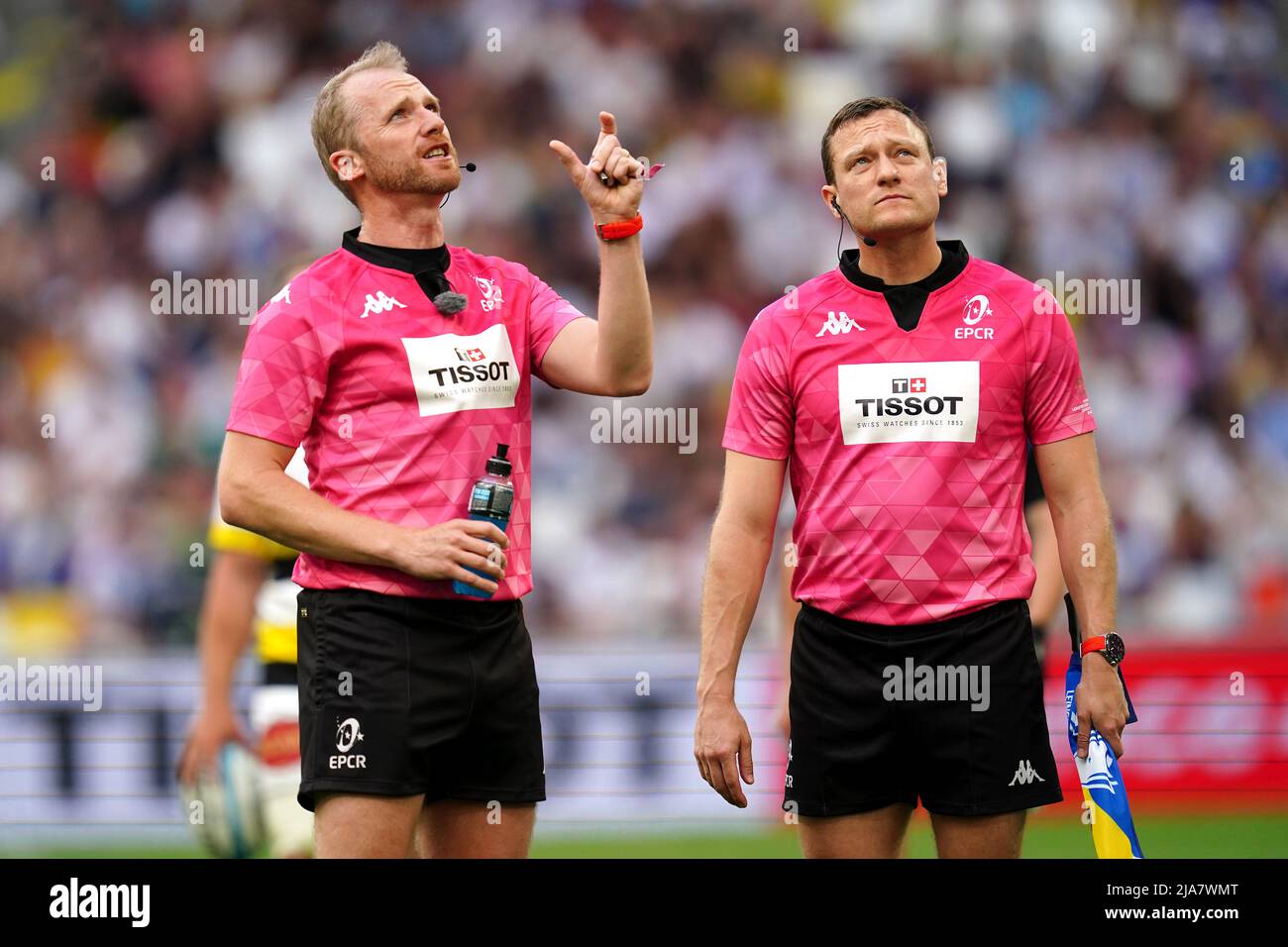 Referee Wayne Barnes (left) and referee assistant Matthew Carley during ...
