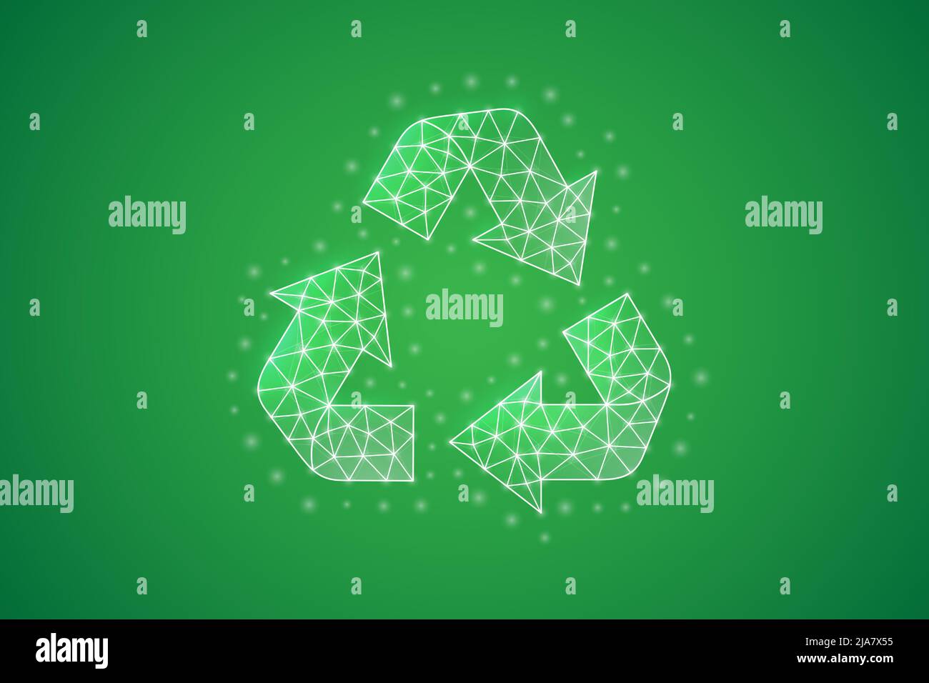 Recycle low poly symbol with white connected dots. 3d geometric ...