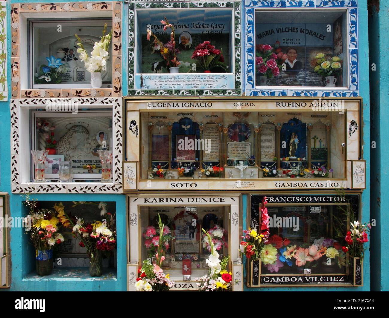 Typical decoration of Andean niches in the Matucana cemetery, a small ...