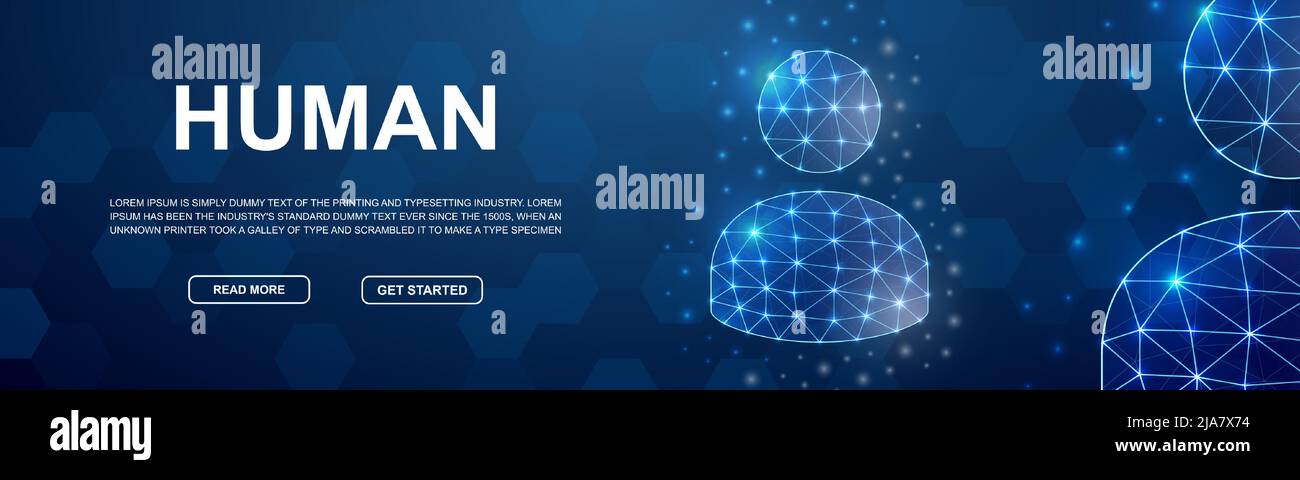 User avatar polygonal horizontal banner. Teamwork low poly symbol for ...