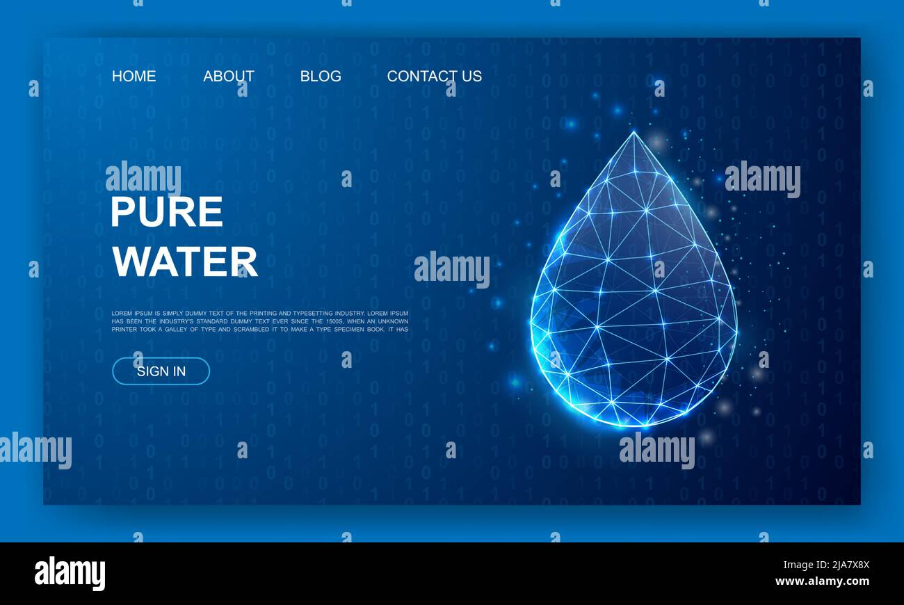 Water drop 3d polygonal website template. Droplet design illustration ...