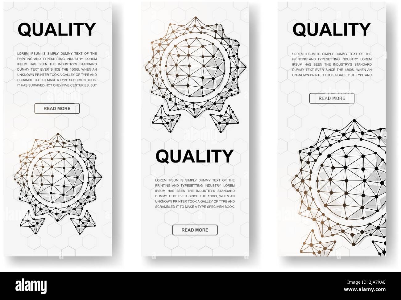 Set of three Award medal polygonal vertical banners. 3d Reward low poly ...