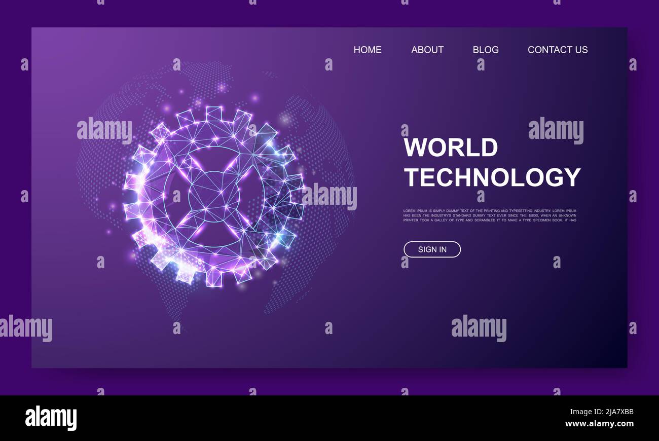 Gear 3d low poly website template. Technology design illustration ...