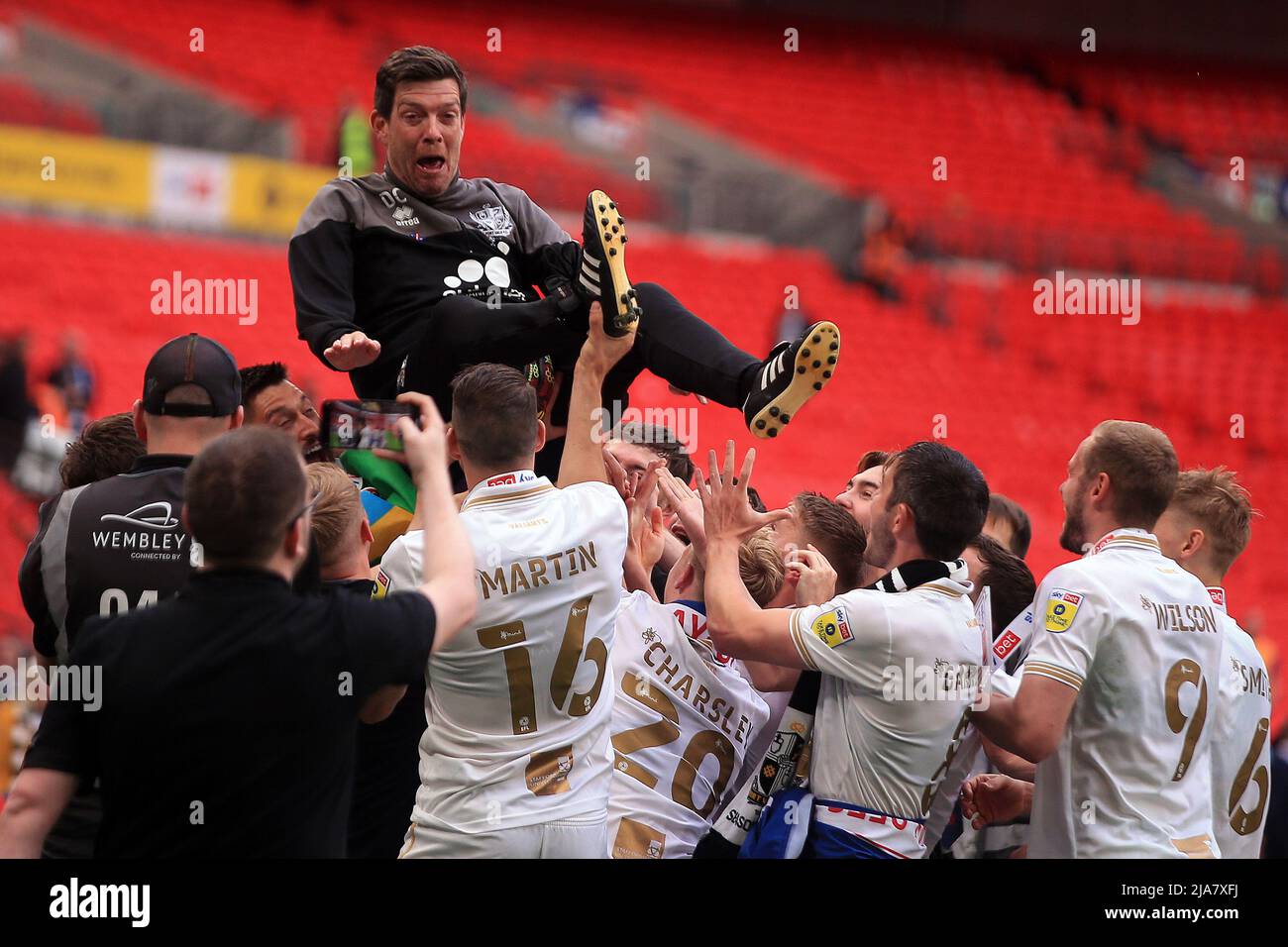 London, UK. 28th May, 2022. Port Vale Manager Darrell Clarke is given ...