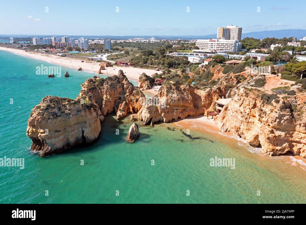 Aerial from Praia Tres Irmaos in Alvor the Algarve in Portugal Stock ...