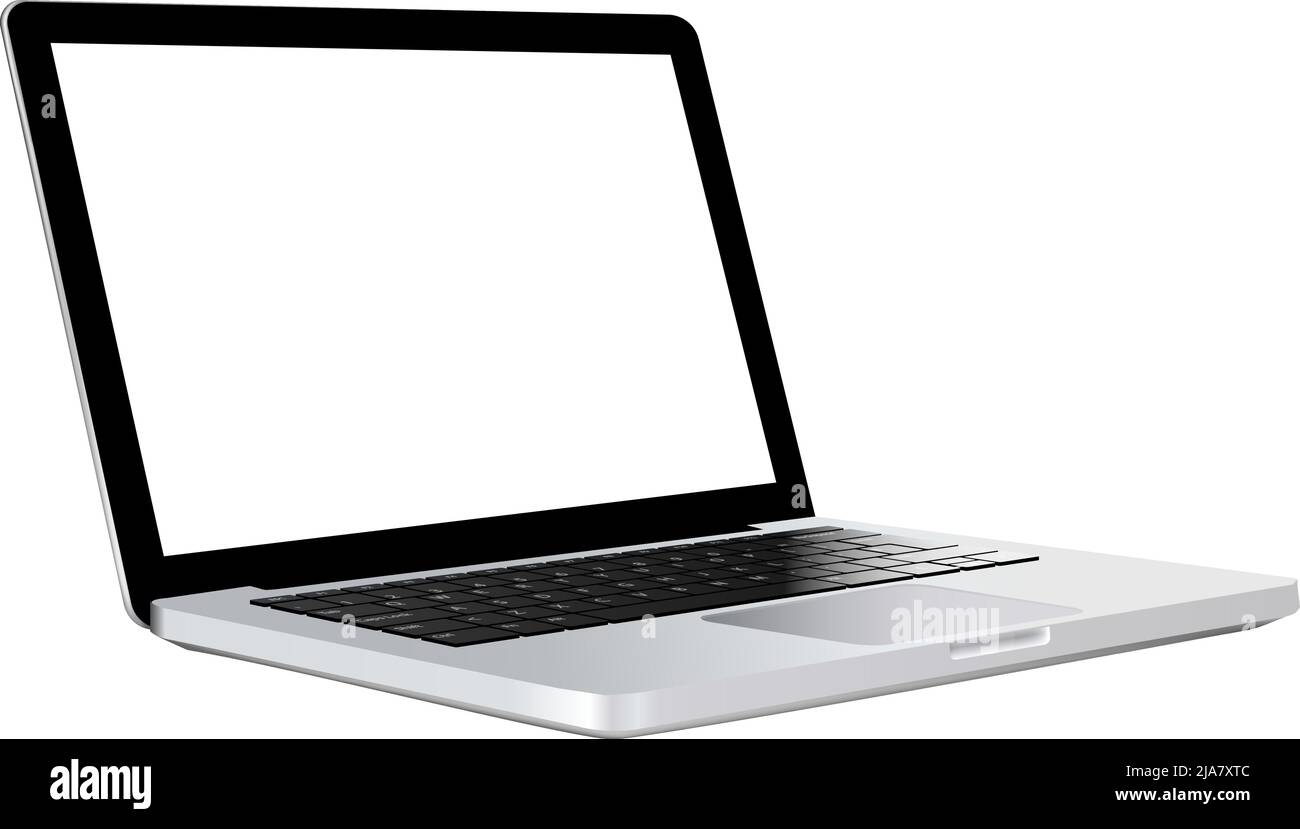 Realistic laptop vector mockup with empty screen perspective rotated ...