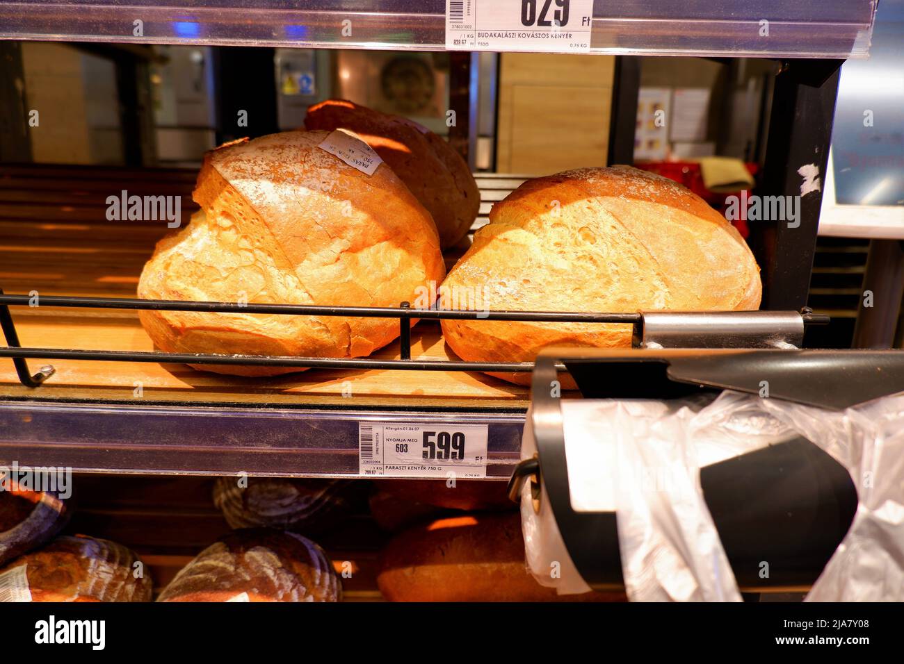 Budapest, Hungary - April 10, 2022: peasant bread loaf and price tag on ...
