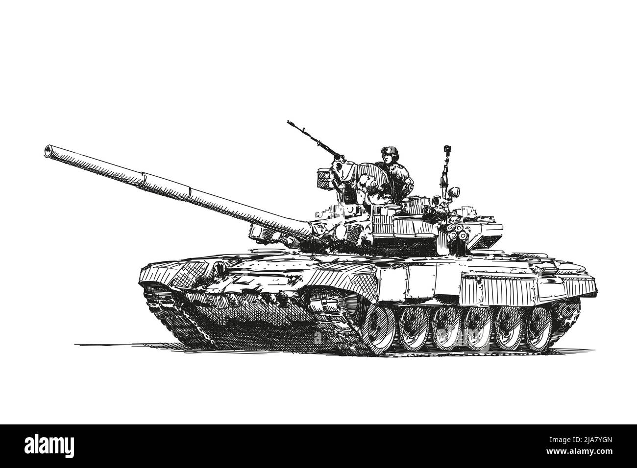 Quick sketch of a heavy tank of the Russian army with a tanker isolated ...