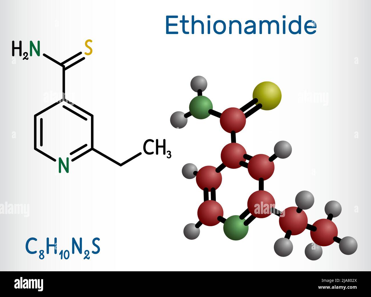 Ethionamide molecule. It is antitubercular agent, antibiotic, used to ...