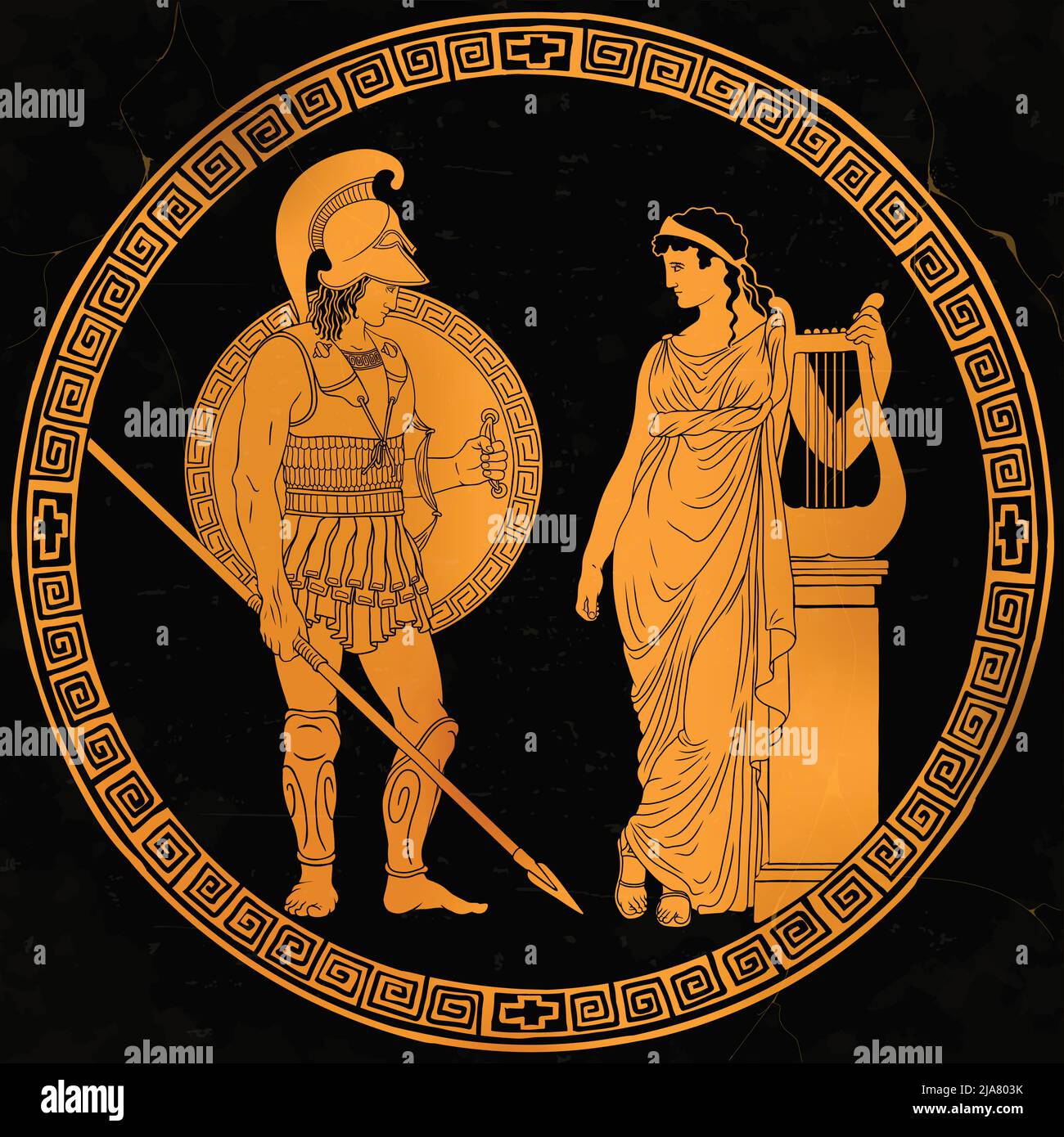 Ancient Greek warrior in armor and a helmet with a spear and shield and ...