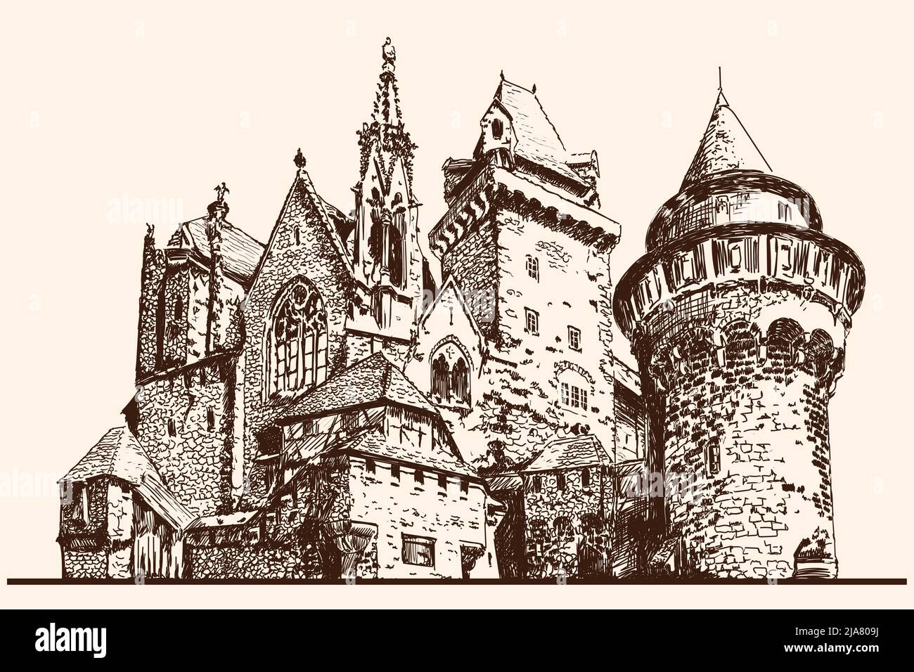 Medieval engraving castle Stock Vector Images - Alamy