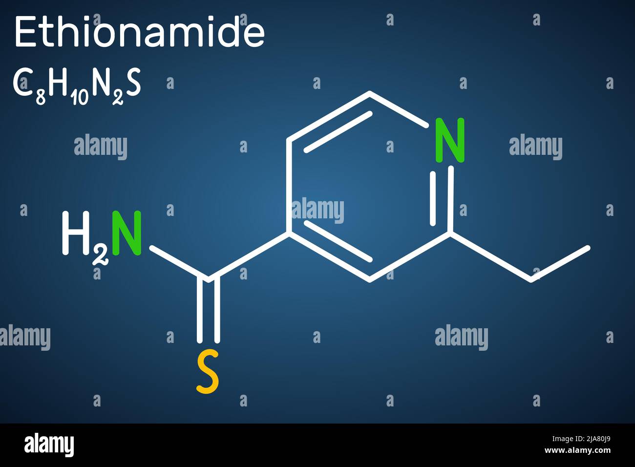 Ethionamide molecule. It is antitubercular agent, antibiotic, used to ...