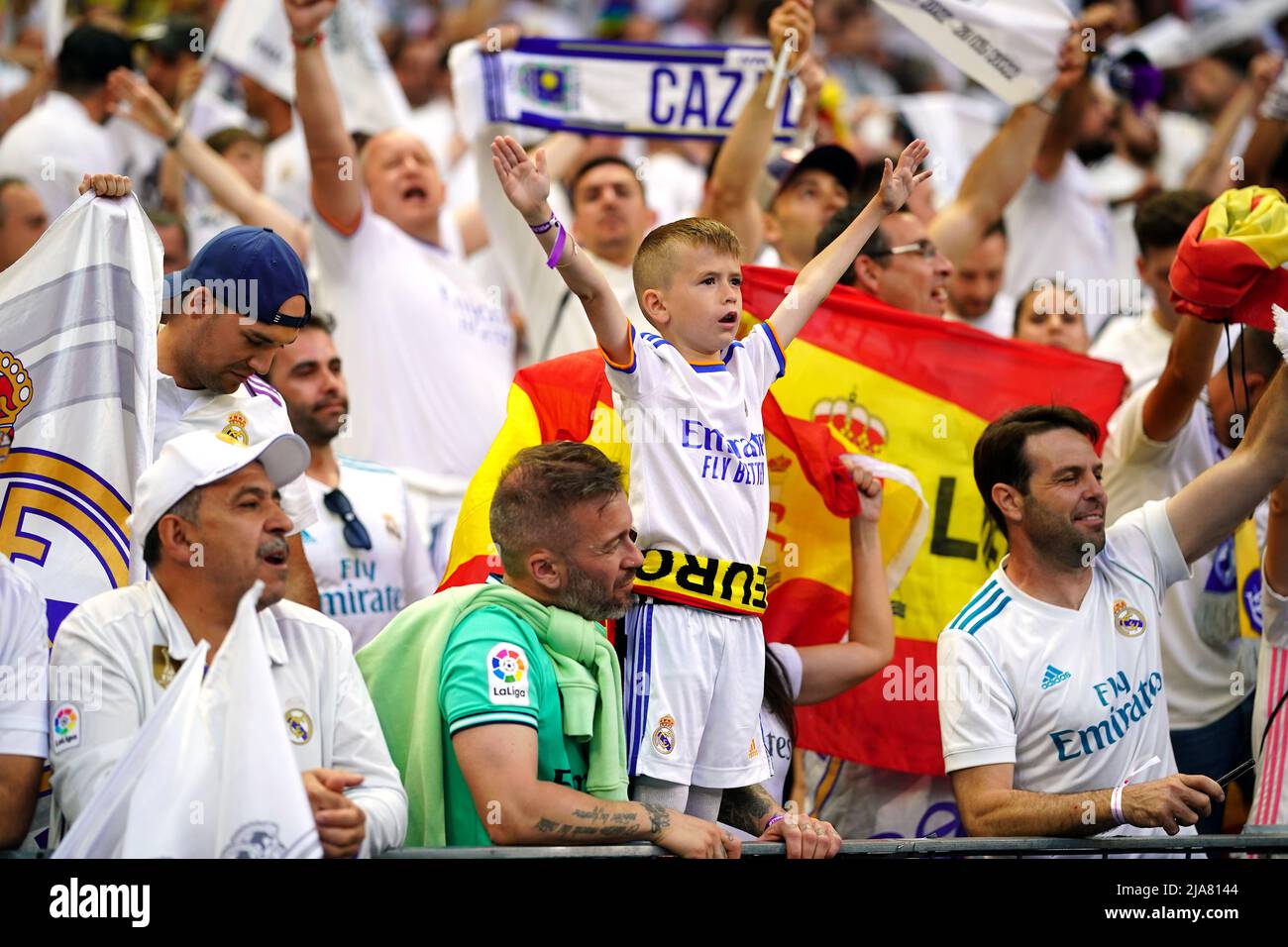 A young Real Madrid fan in the stands during the UEFA Champions League ...