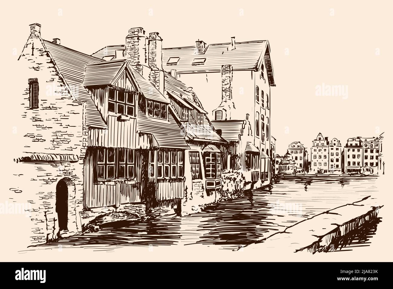 Village water channel Stock Vector Images - Alamy