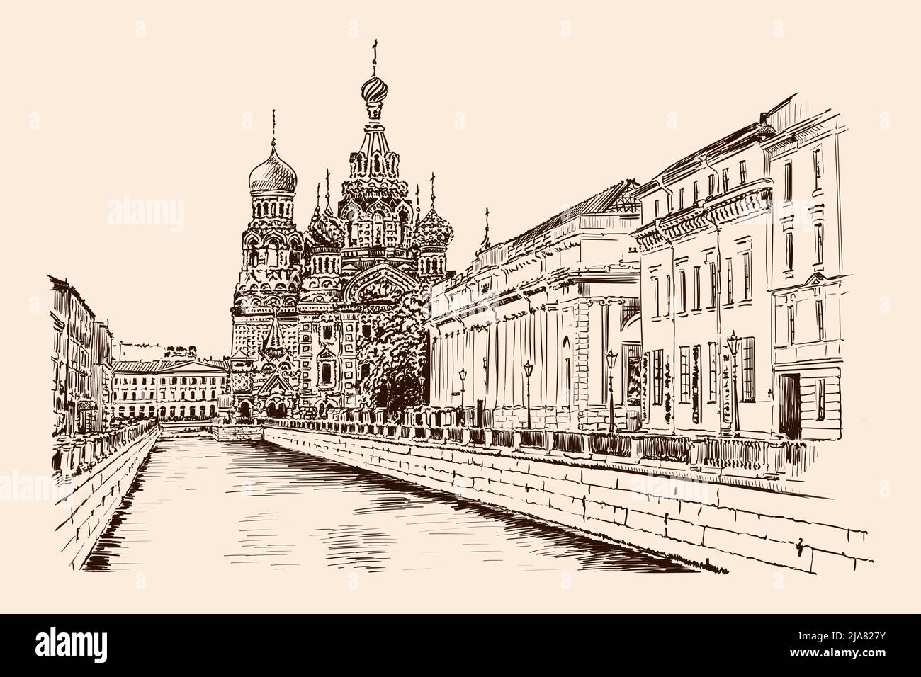 Embankment street of St. Petersburg with a view of the temple and ...