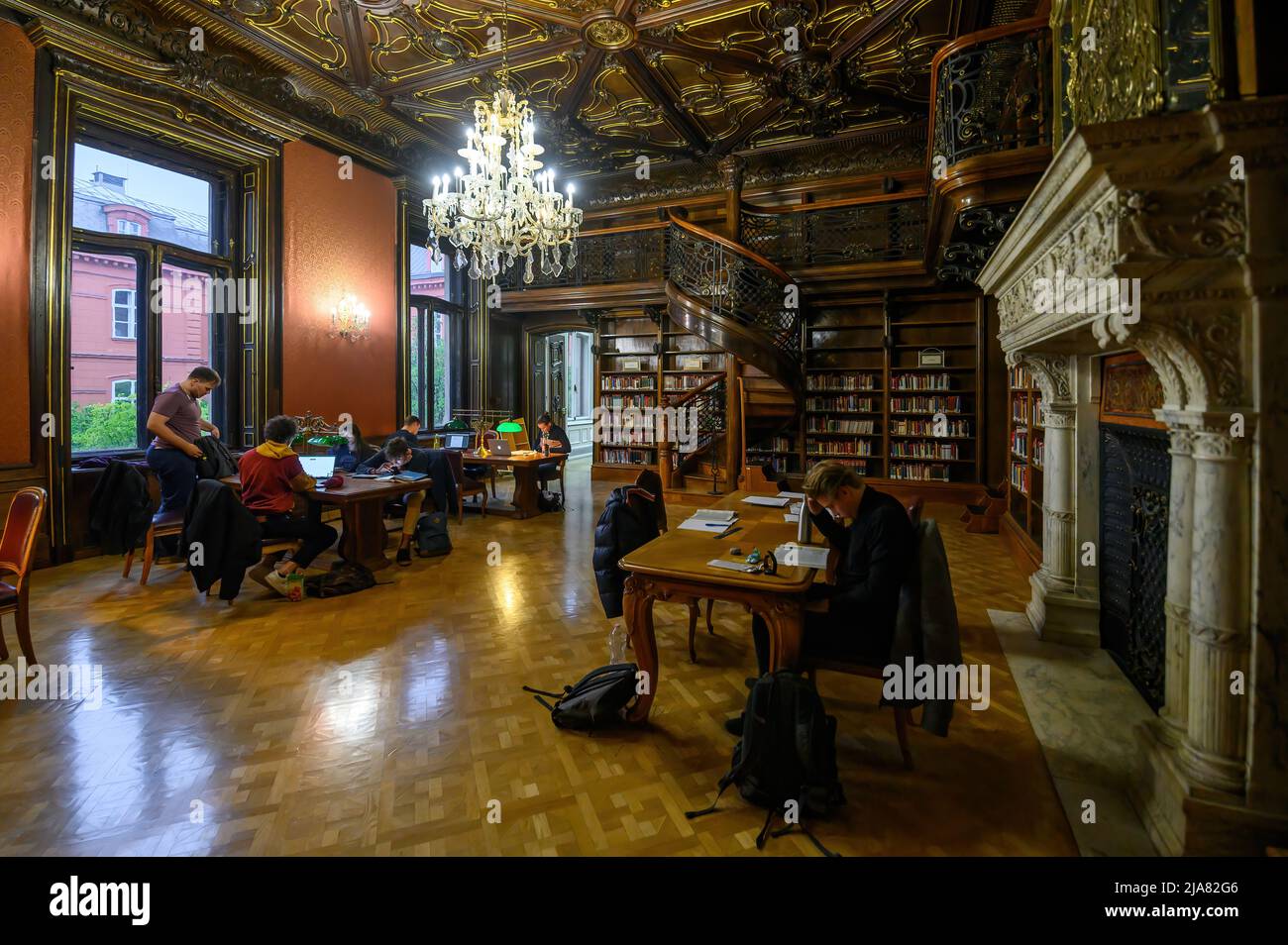 Budapest, Hungary. Beautiful interior of the famous Szabo Ervin Library ...