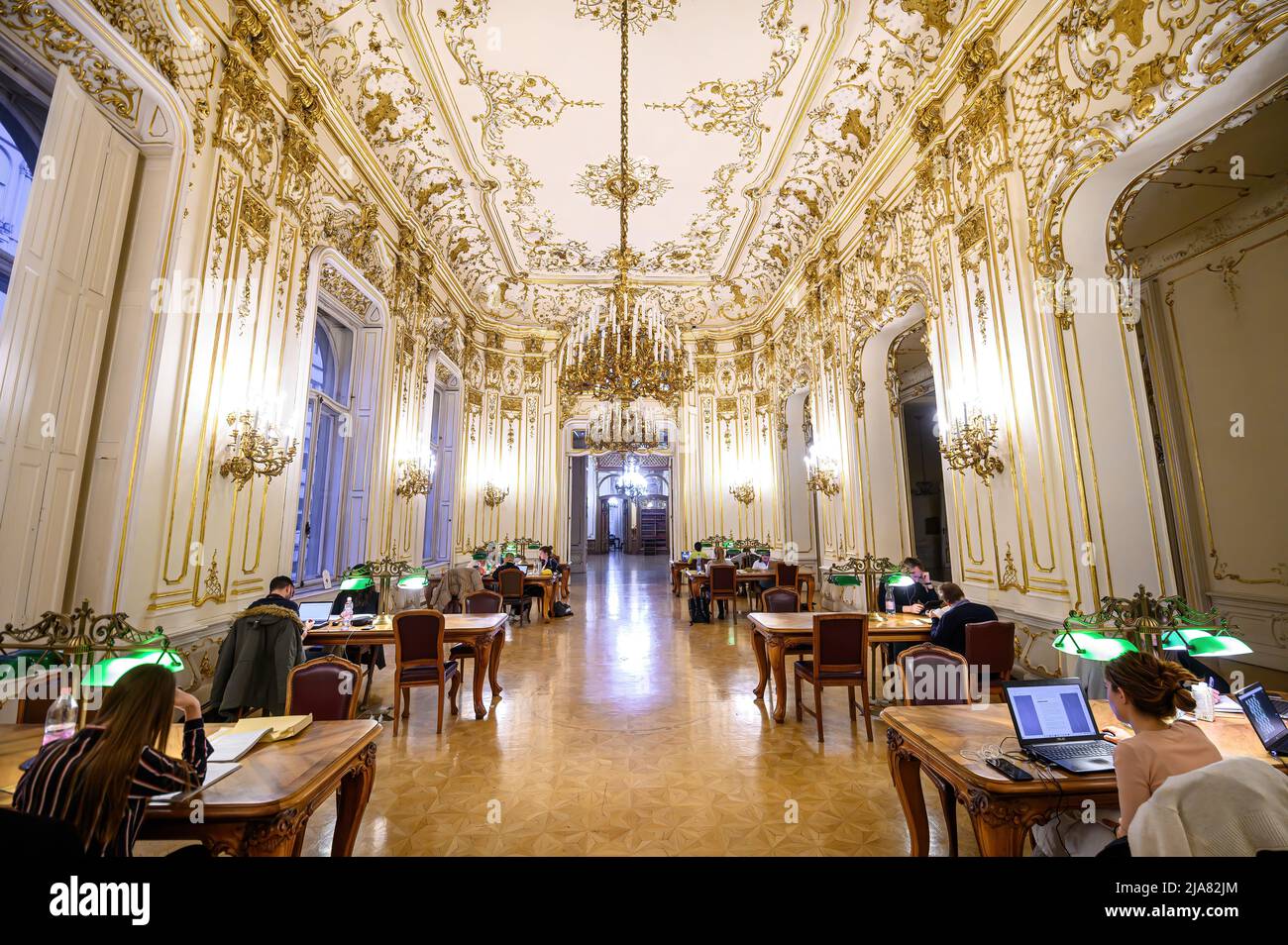 Budapest, Hungary. Beautiful interior of the famous Szabo Ervin Library ...
