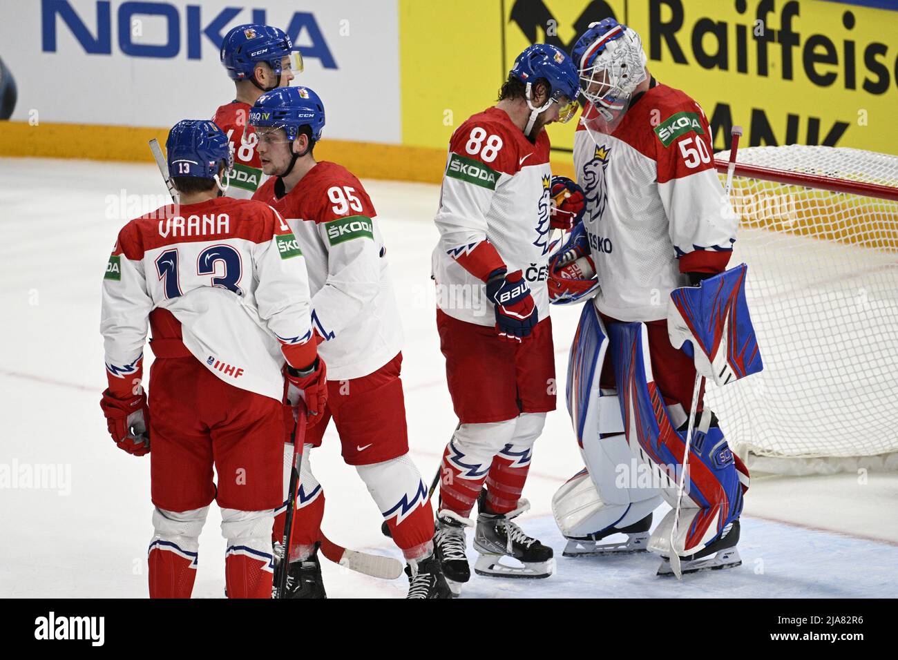 Tampere, Finland. 28th May, 2022. Sad Czech hockey players after losing ...