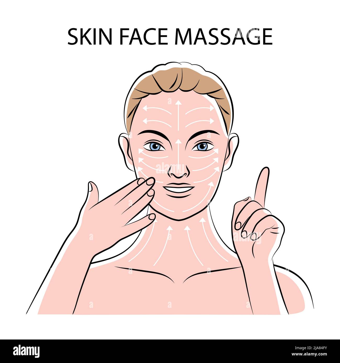 Woman face and neck massage instruction with lines and arrows flat vector illustration Stock ...