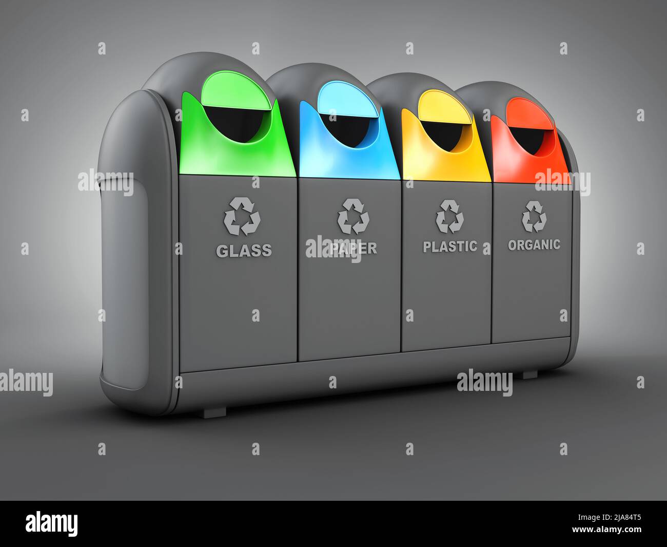 3d rendering of gray Recycle Bins. Clipping path included Stock Photo ...