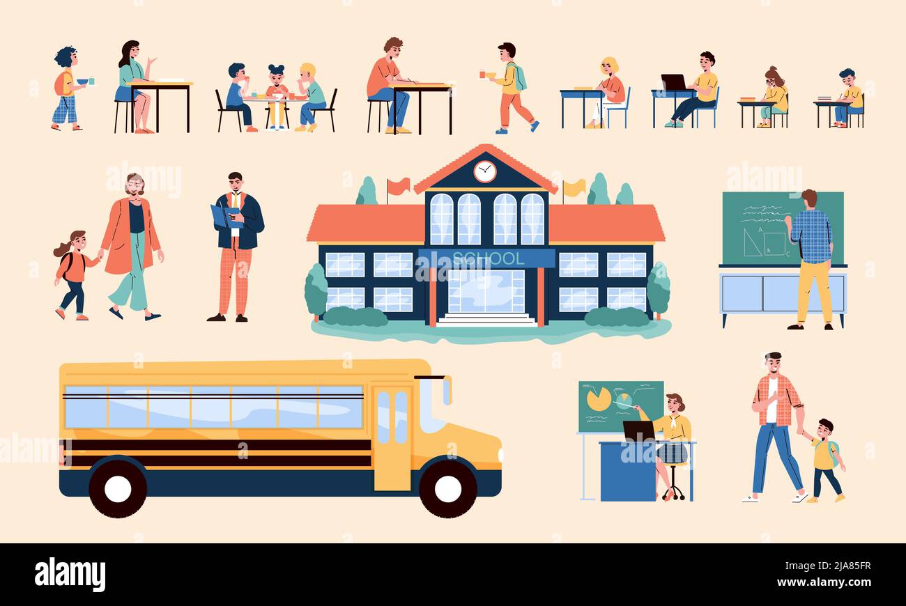 School and study color set with education and knowledge symbols flat ...