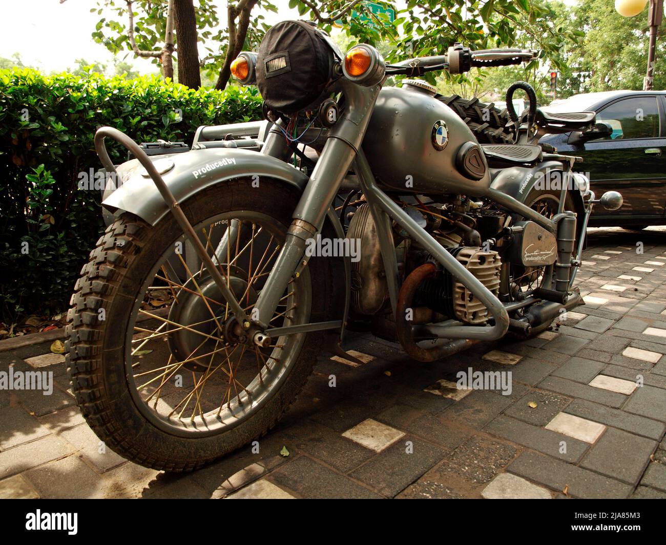 A Chang Jiang CJ750 three wheeled motorcycle with sidecar parked on ...