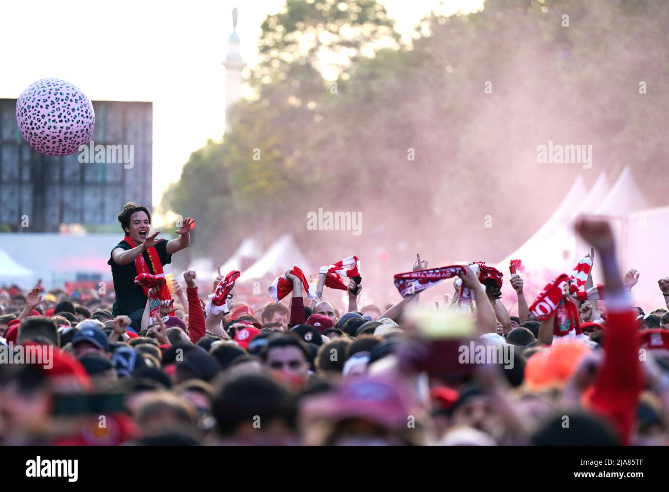 Liverpool fans in the fanzone in Paris, ahead of the UEFA Champions ...