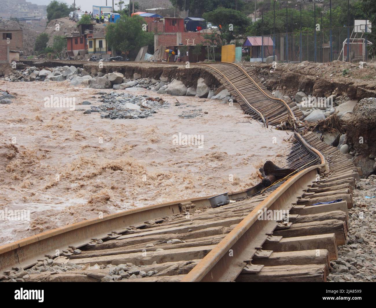 River floods destroy the Peruvian central railway line at various ...