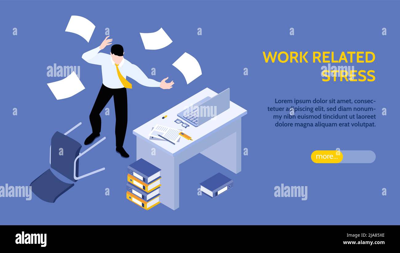 Business stress horizontal banner with work related stress symbols ...
