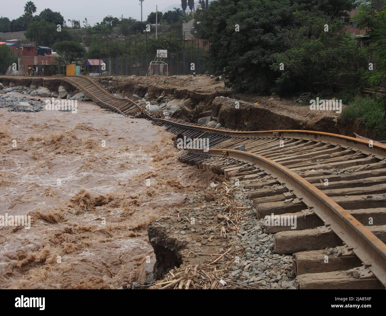 River floods destroy the Peruvian central railway line at various ...