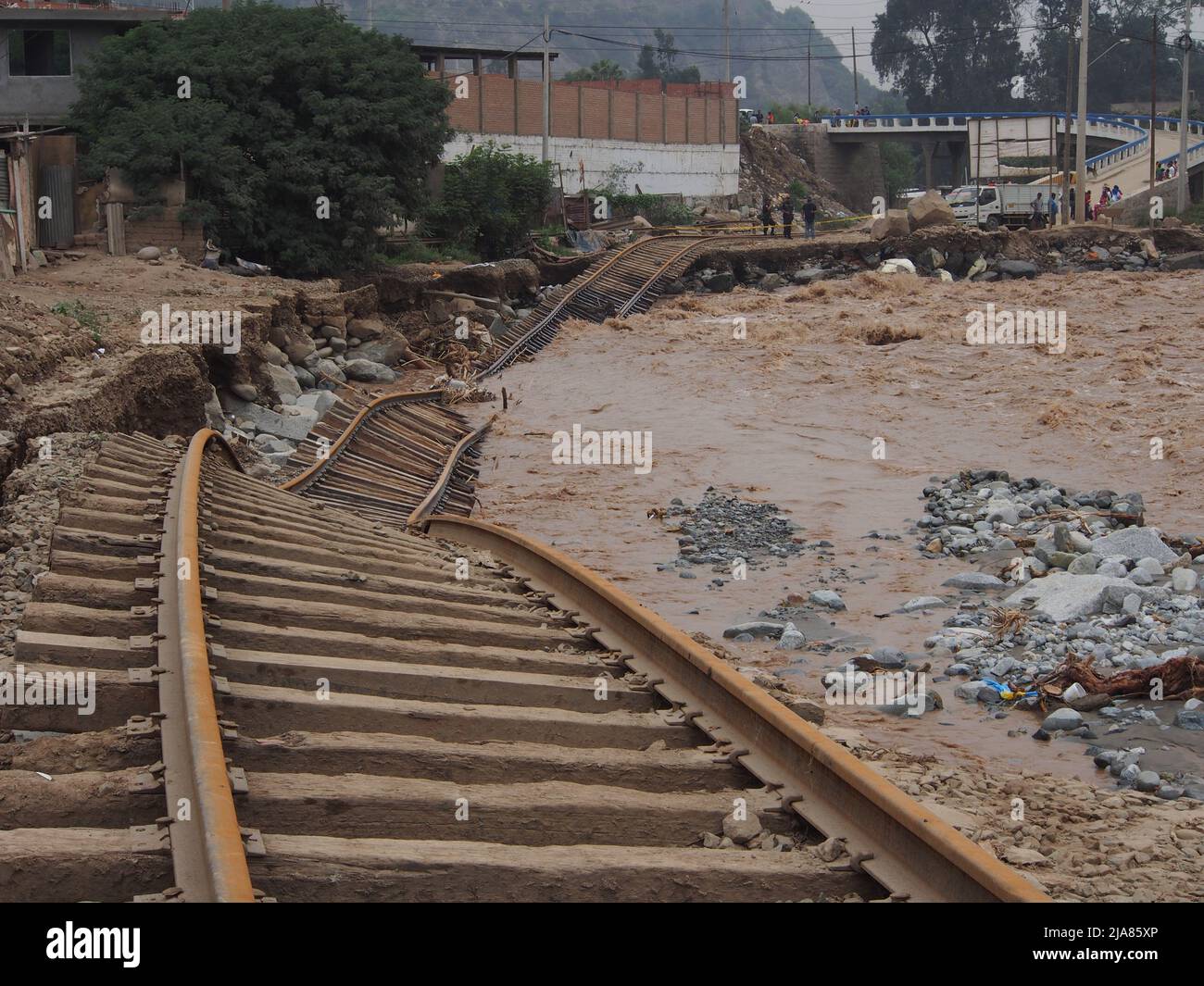 River floods destroy the Peruvian central railway line at various ...