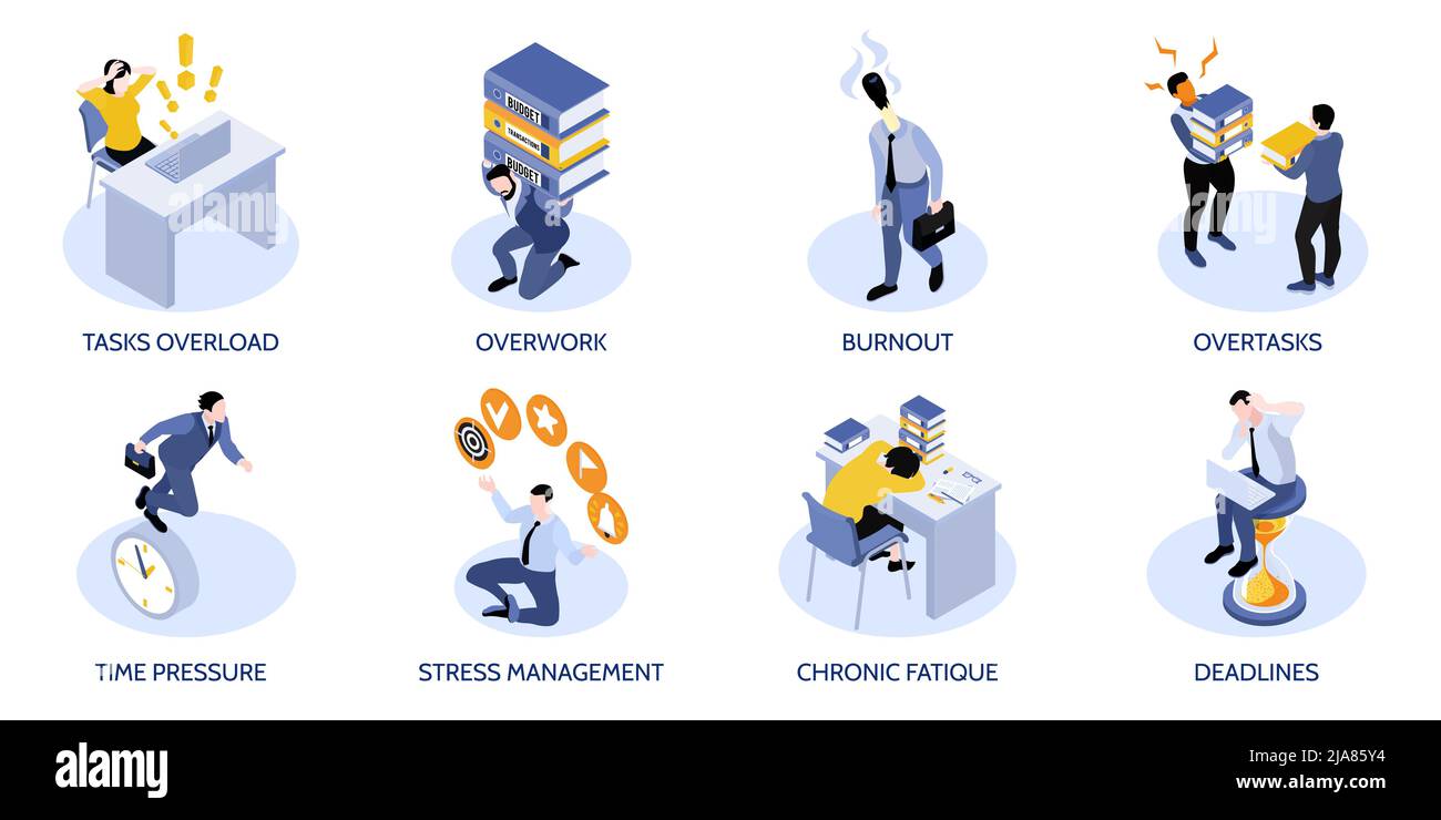 Business stress compositions set with deadlines symbols isometric ...