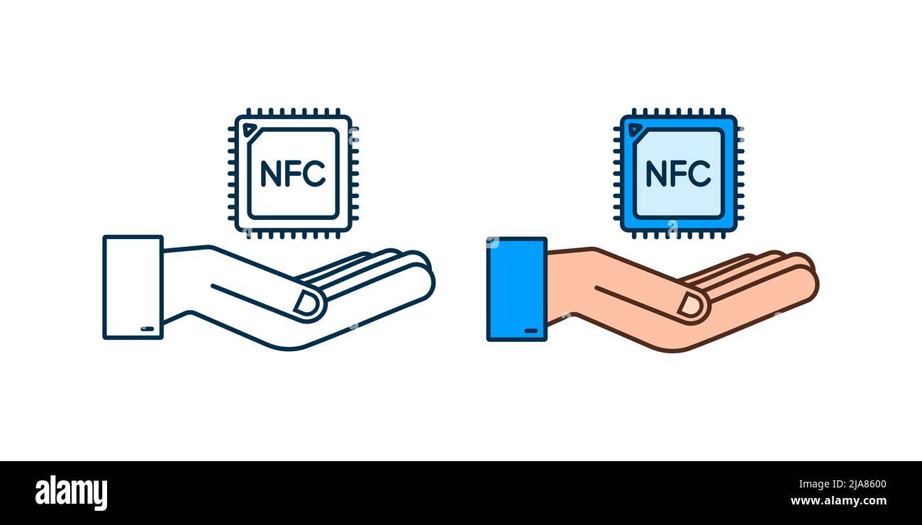 NFC processor icon with hands. NFC chip. Near field communication ...