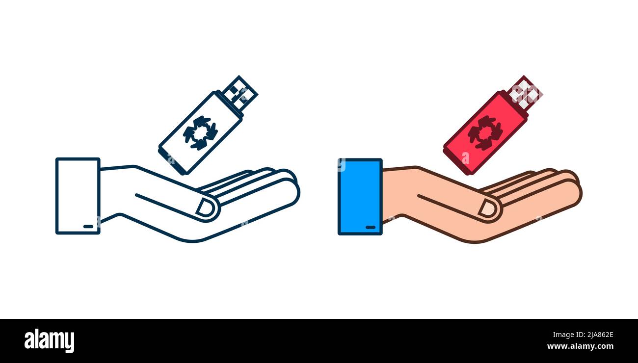 Computer virus on usb flash card in hands. Virus protection. Vector ...