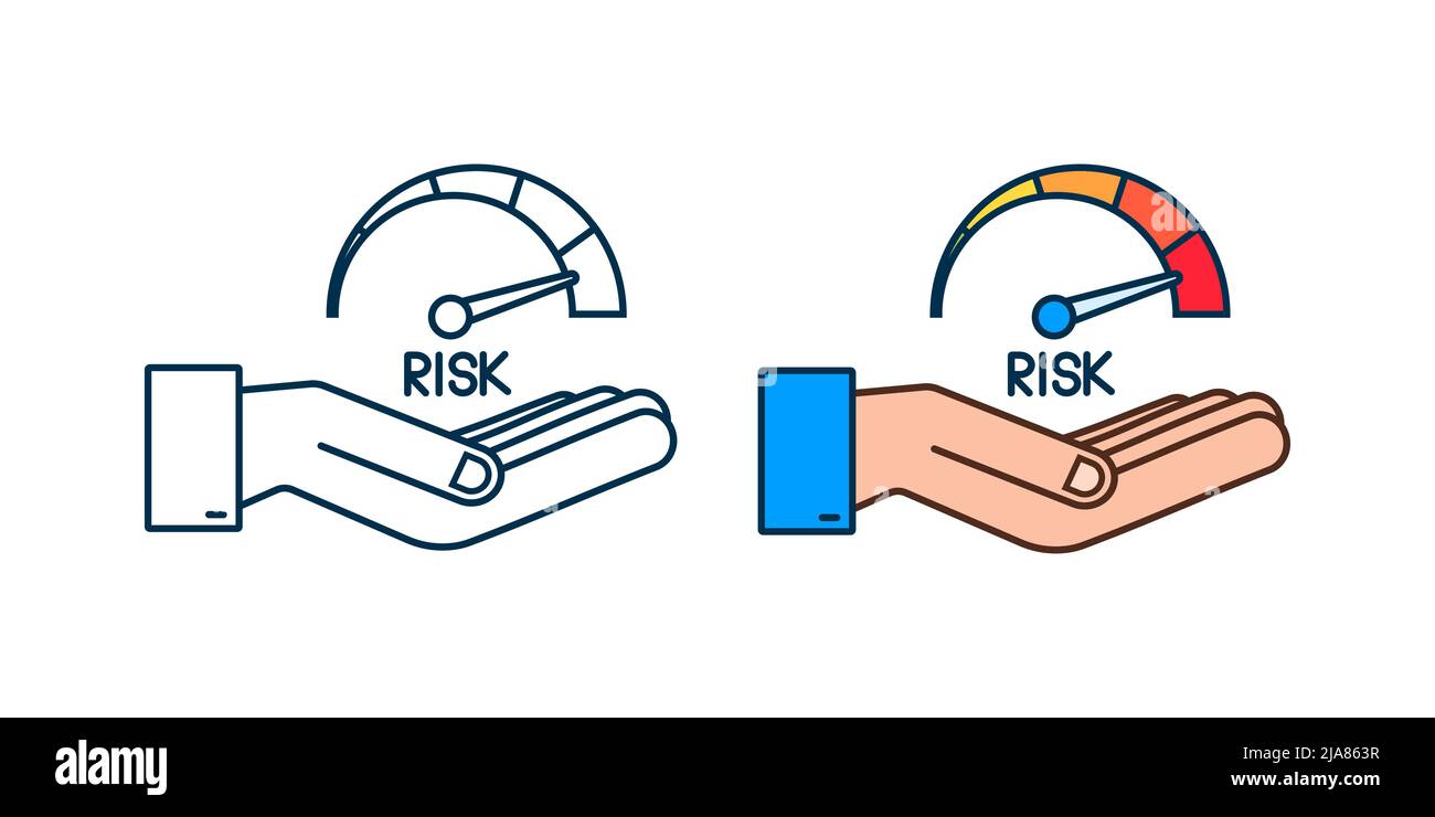 Risk icon on speedometer in hands. High risk meter. Vector stock ...