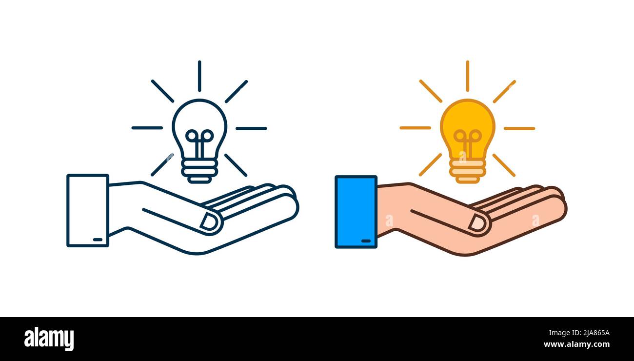 Light bulb icon with hands. lamp, incandescent bulb. Vector stock ...