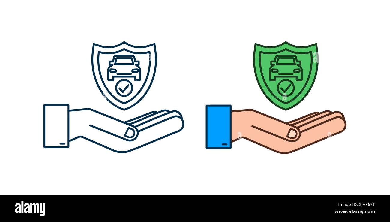 Car insurance contract document over hands. Shield icon. Protection ...