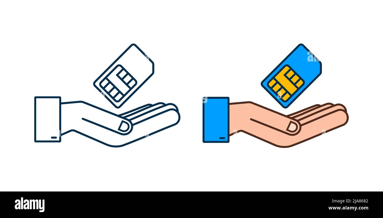 Vector Mobile Cellular Phone Sim Card in hands. Chip Isolated on white ...