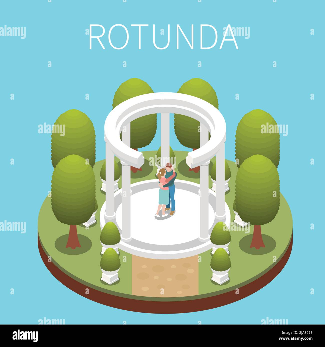 Park landscape elements design with romantic rotunda isometric vector ...